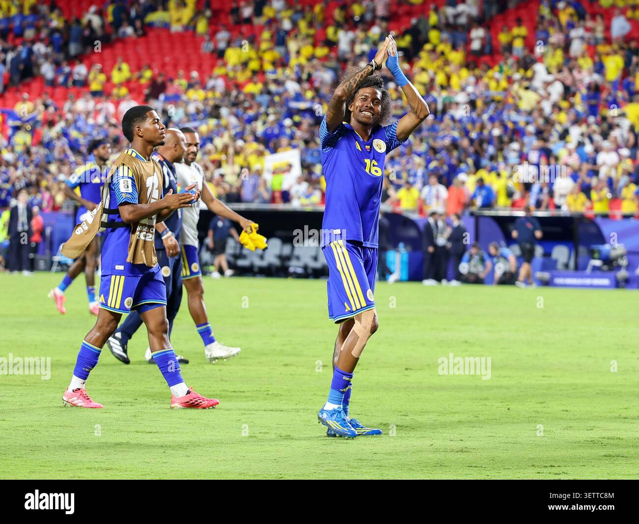 June 20, 2026: CuraÃ§ao forward Jearl Margaritha (16) claps to show his ...