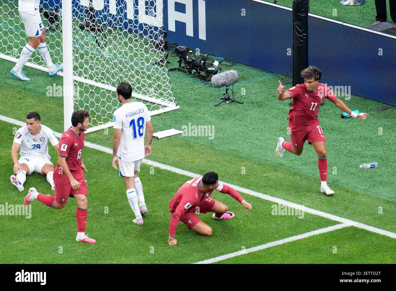 Players of Portugal celebrate the team's fourth goal during a FIFA Men ...