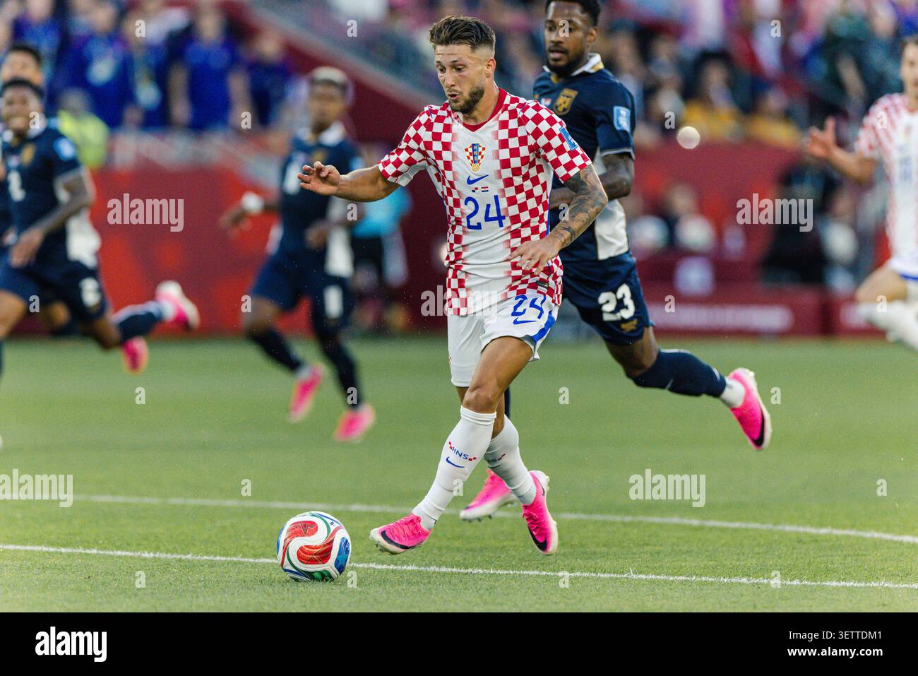 Marco Pašali? of Croatia shoots at goal during the FIFA World Cup game ...