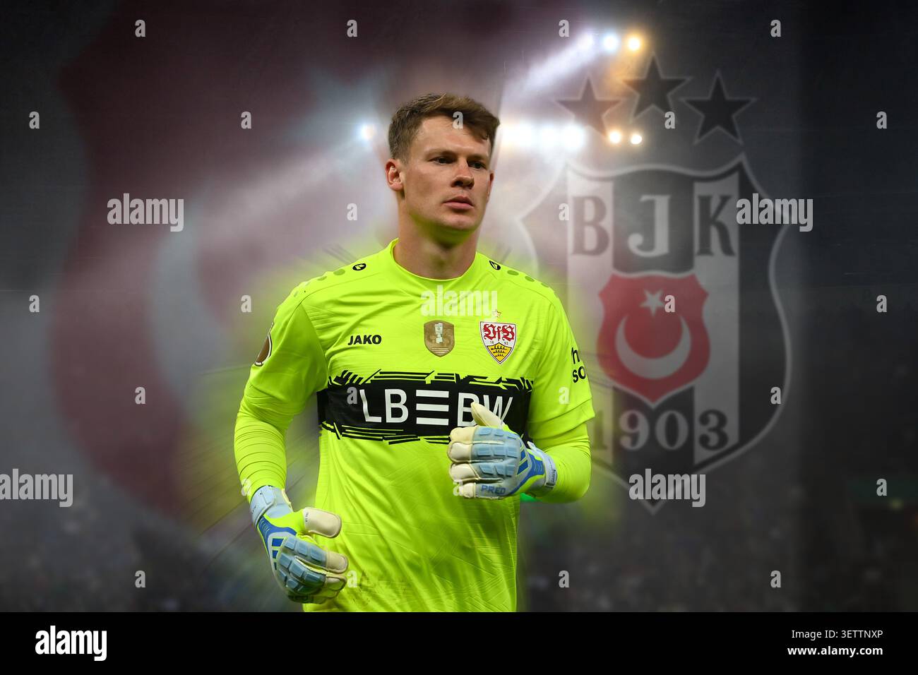 CAUTION PHOTO MONTAGE Goalkeeper Alexander NUEBEL (VFB Stuttgart ...