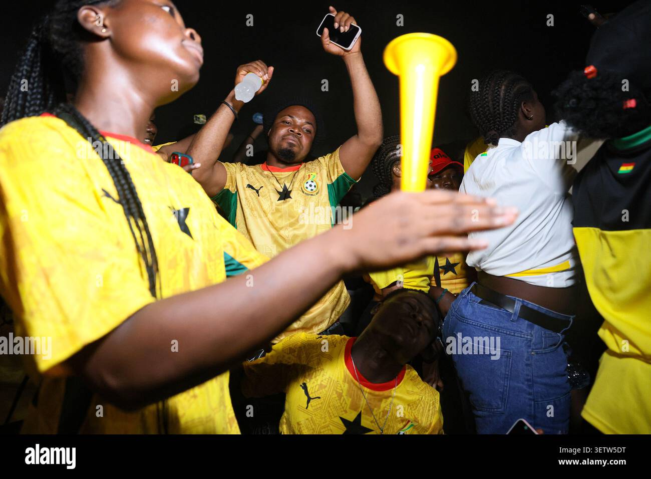 Ghanaian fans celebrate after a draw in the World Cup match between ...