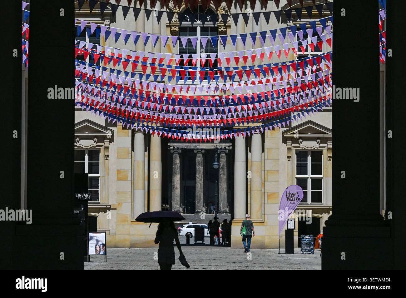 24 June 2026, Berlin: A courtyard at the Humboldt Forum is decorated ...