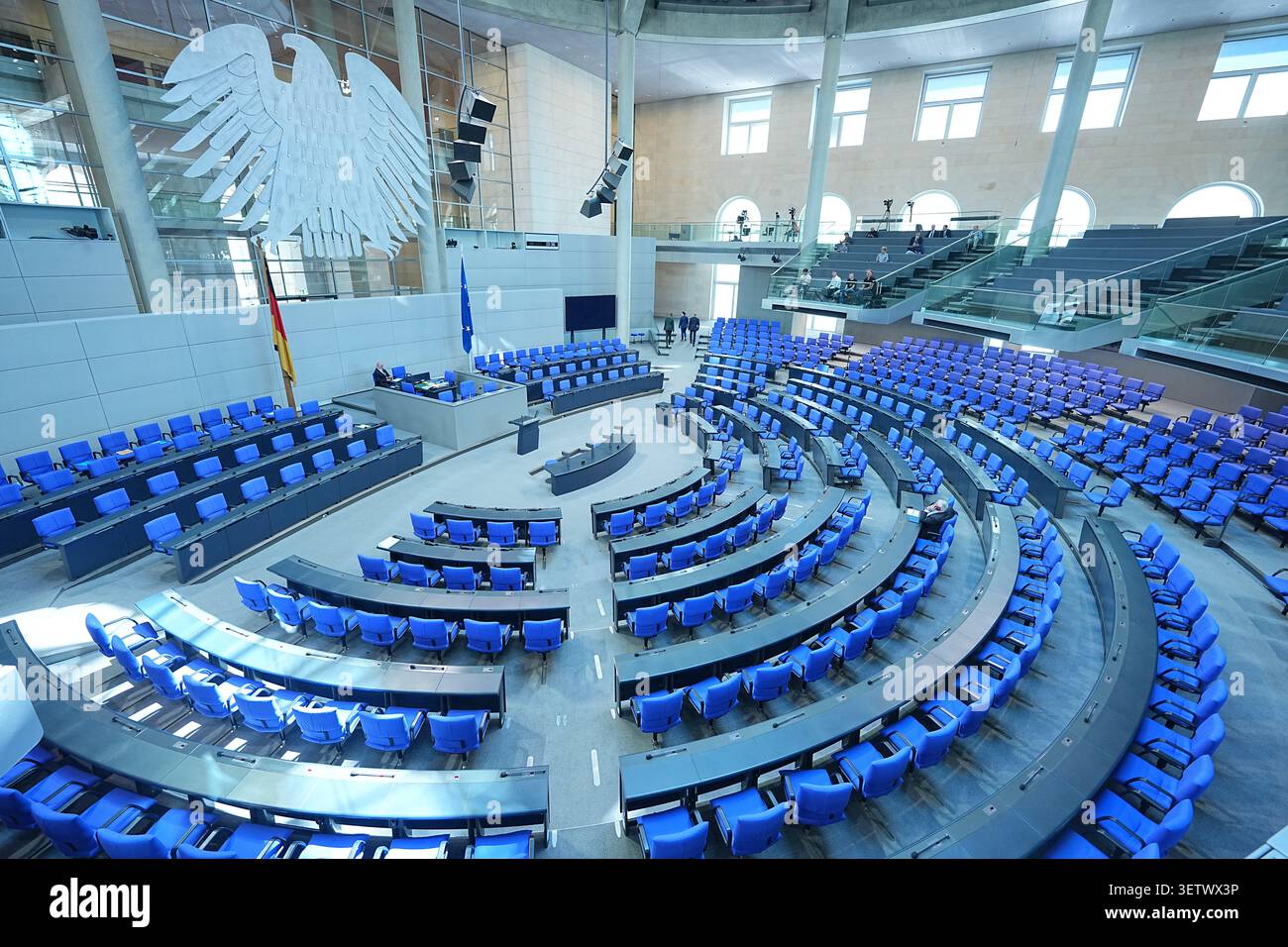 24 June 2026, Berlin: A view of the largely empty plenary chamber of ...