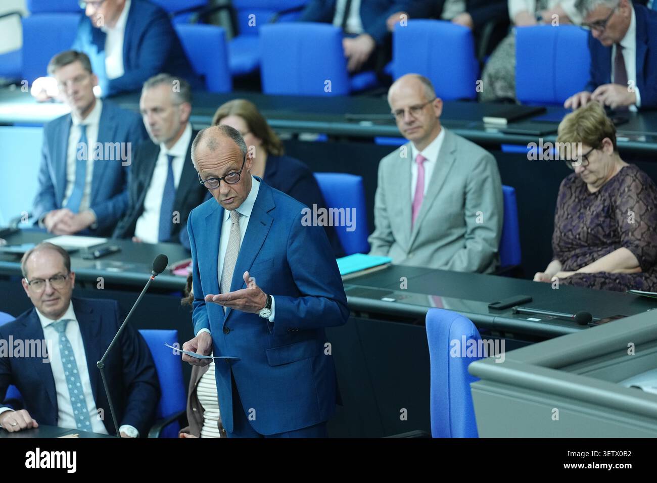 24 June 2026, Berlin: Chancellor Friedrich Merz (CDU, right) speaks ...