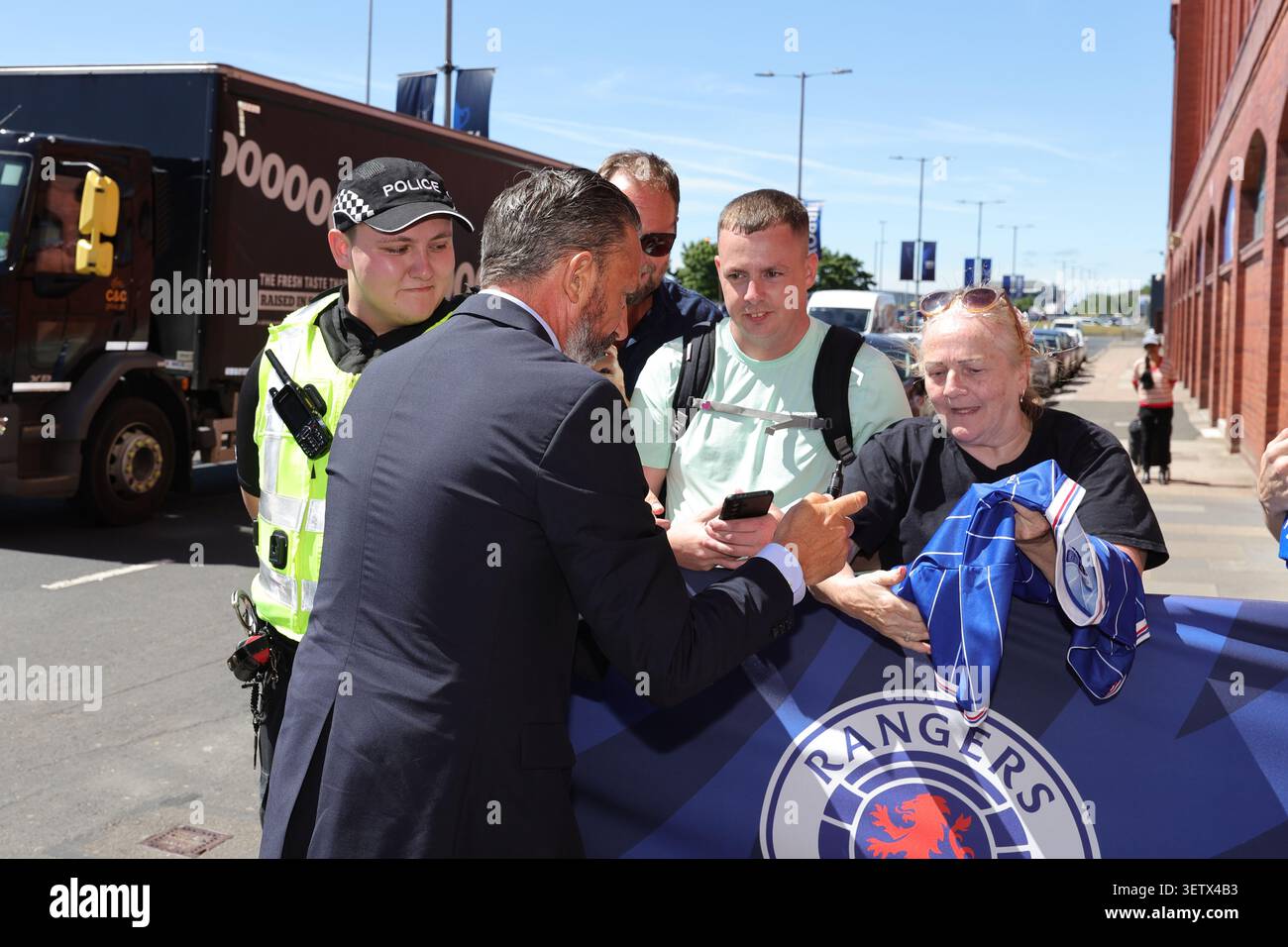 Derek McInnes arrives at ahead of a press conference at Ibrox Stadium ...
