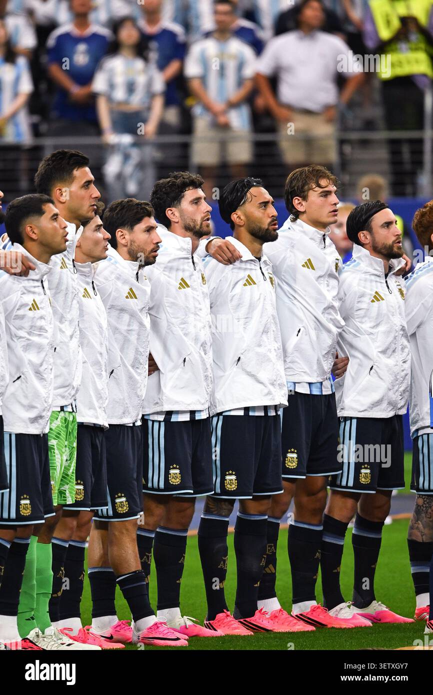 The Argentina bench line up for the national anthem before the FIFA ...