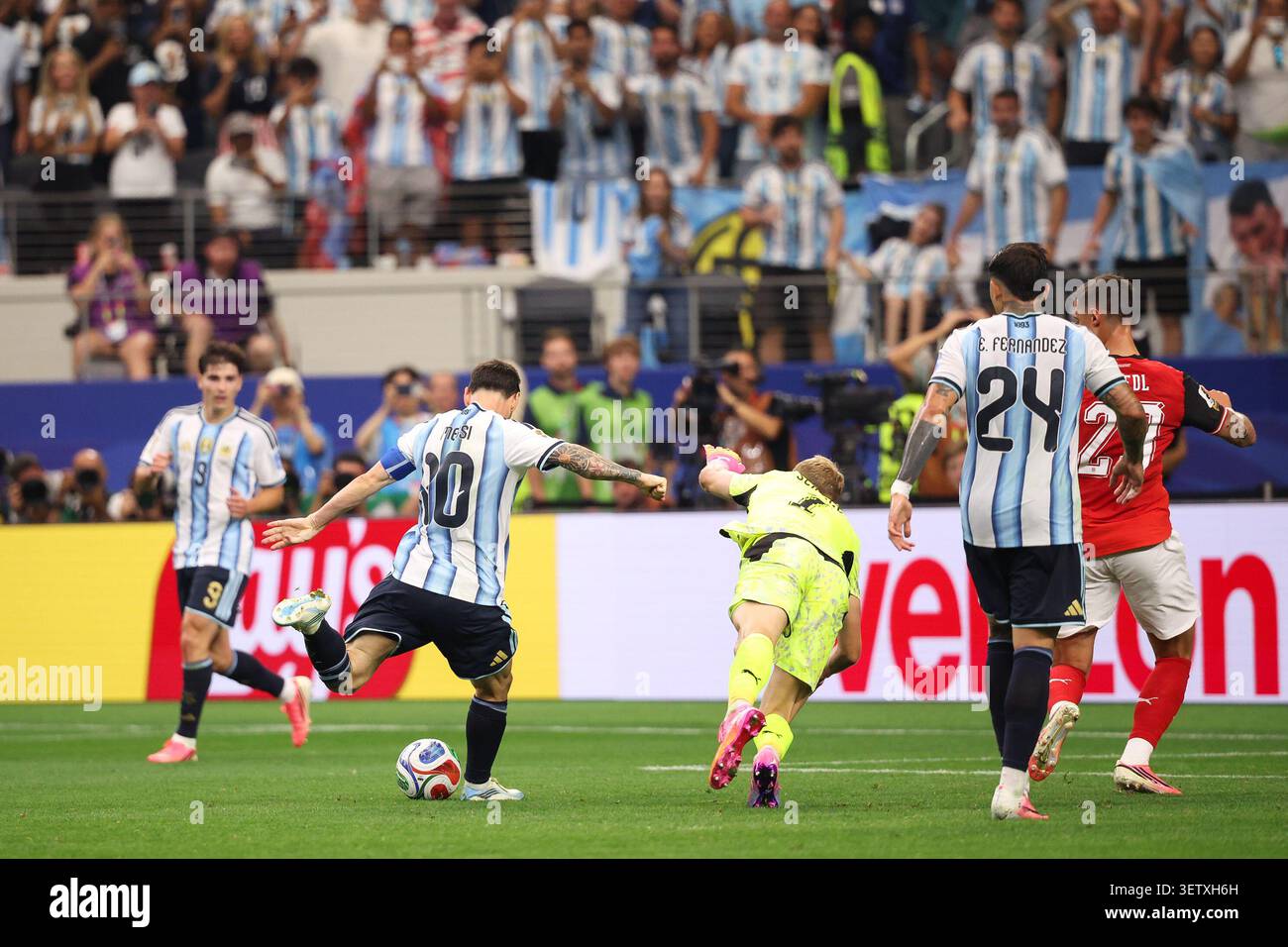 Lionel Messi of Argentina begins the move that results in his second ...