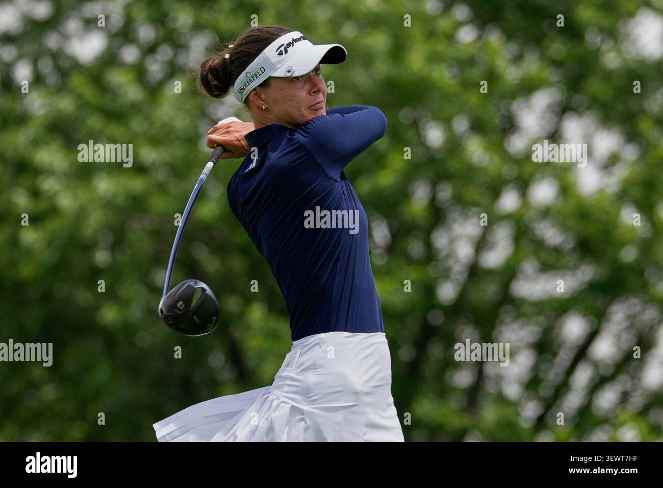 Esther Henseleit, of Germany, hits on the third hole during the final ...
