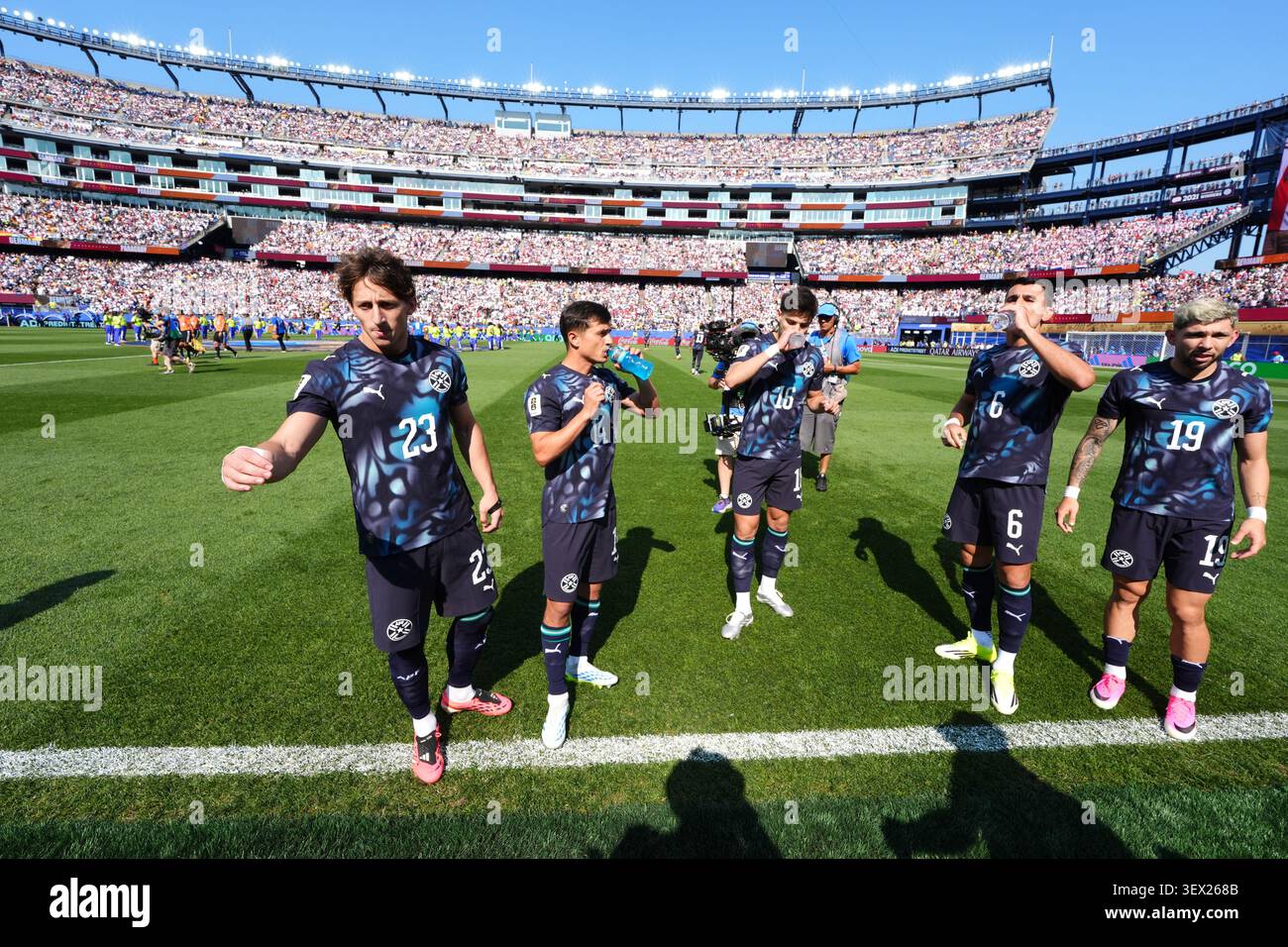 Paraguay players take a drink ahead of the FIFA World Cup round of 32 ...