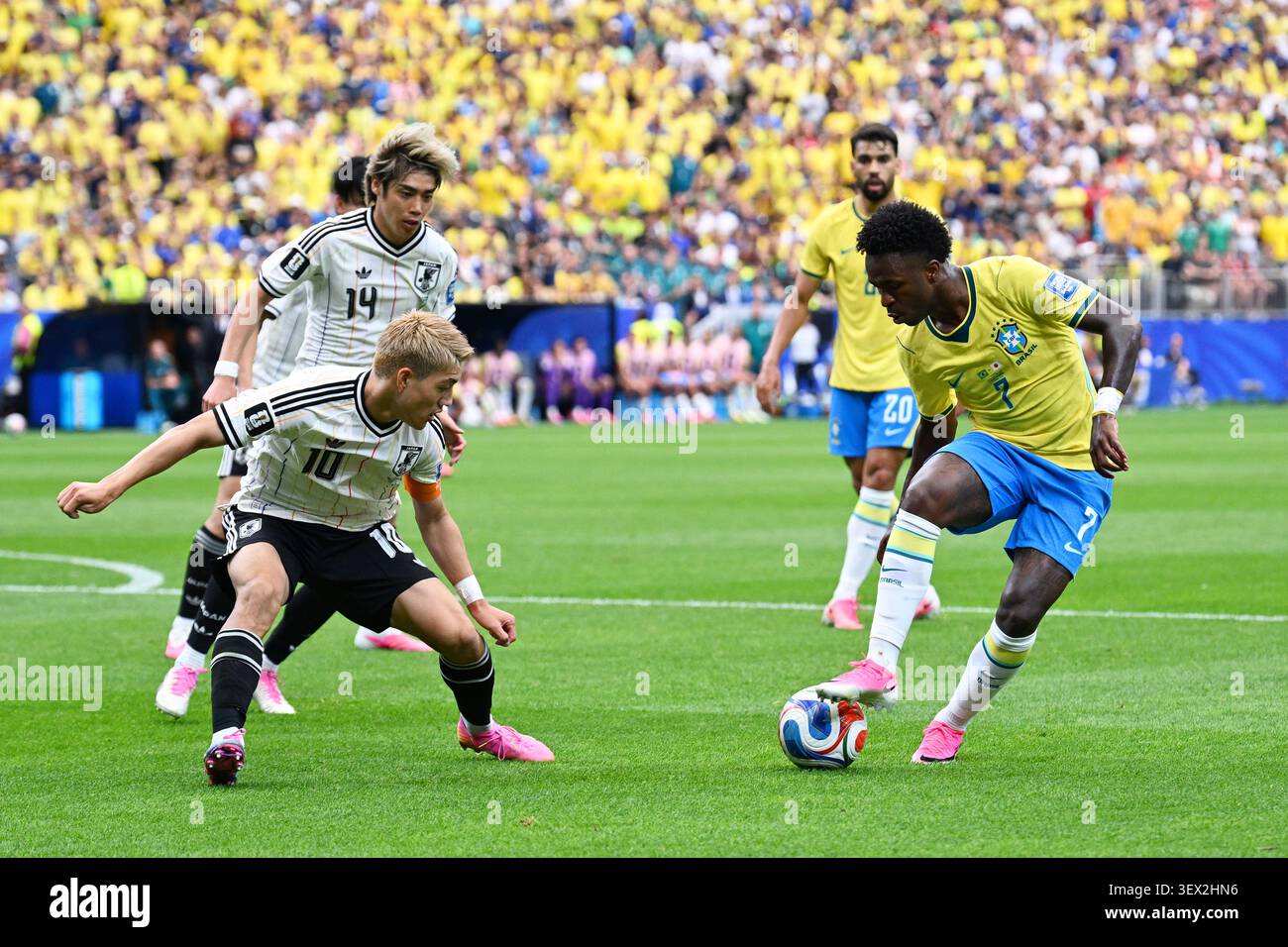 (L-R) Ritsu Doan (JPN), Junya Ito (JPN), Vinicius Junior (BRA), JUNE 29 ...