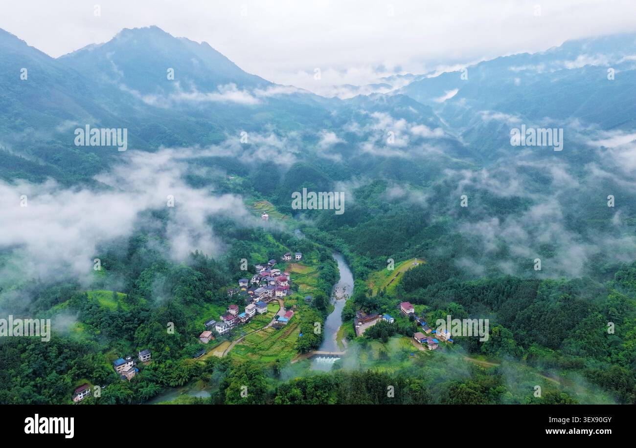 A scenic view of a village in Rongshui Miao Autonomous County, south ...