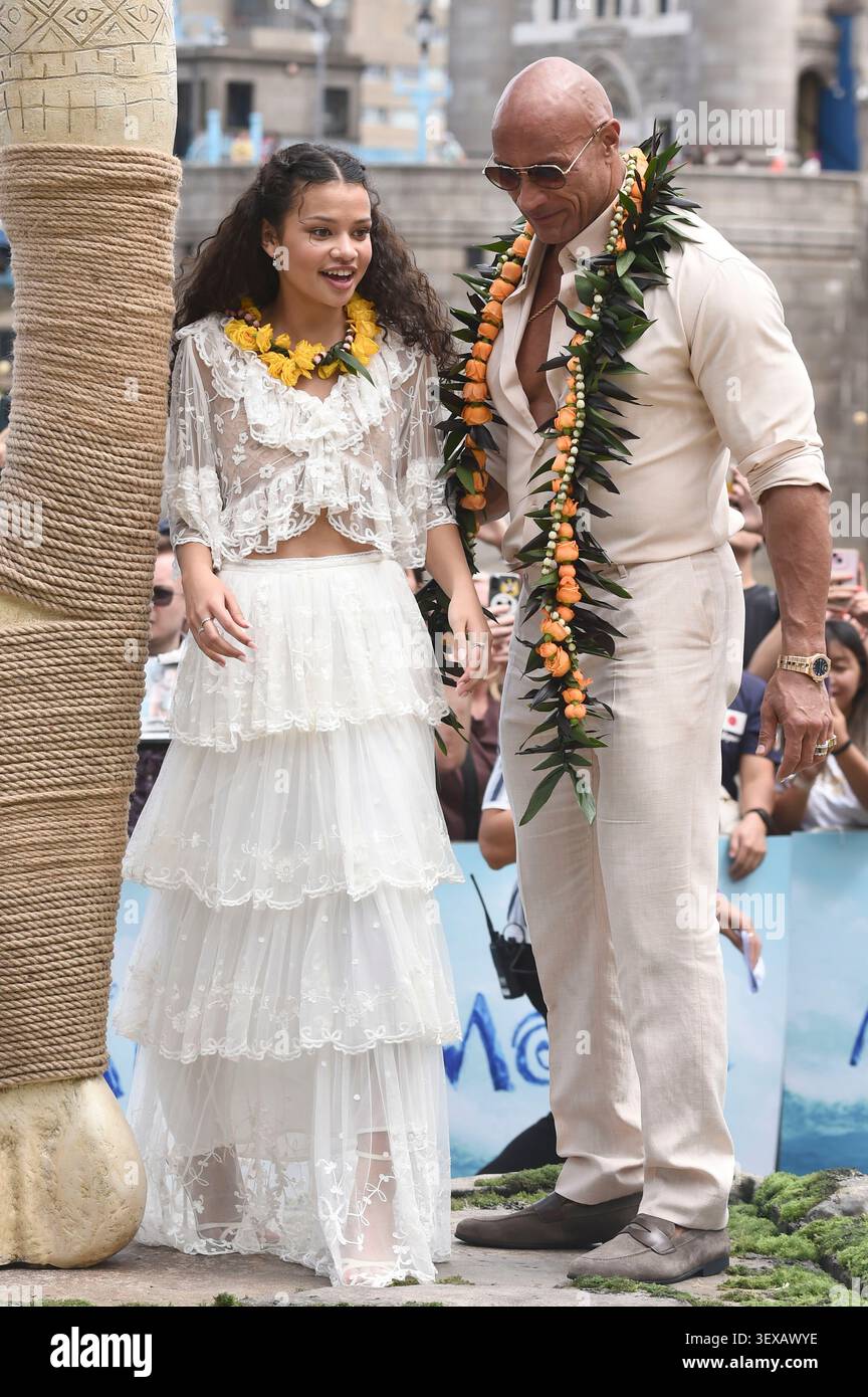 Catherine Laga'aia and Dwayne Johnson at the photocall for the opening ...
