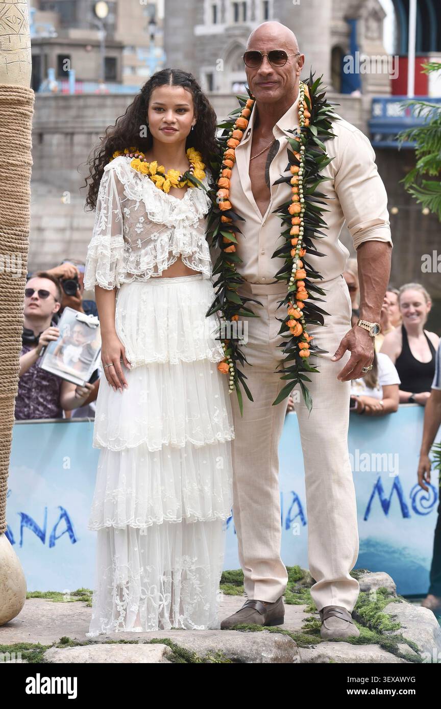 Catherine Laga'aia and Dwayne Johnson at the photocall for the opening ...