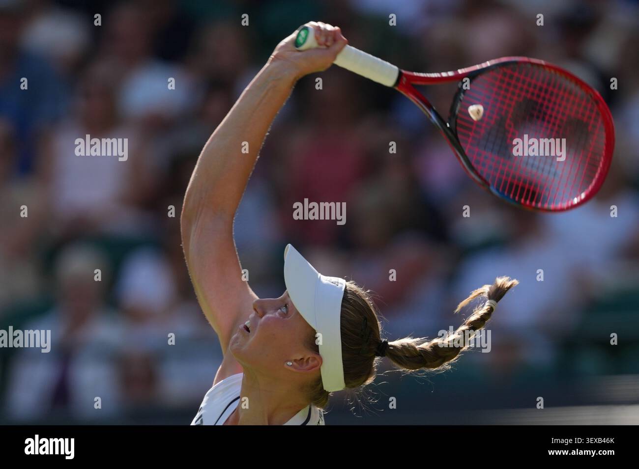 Elena Rybakina of Kazakhstan eyes the ball as she prepares to return it ...