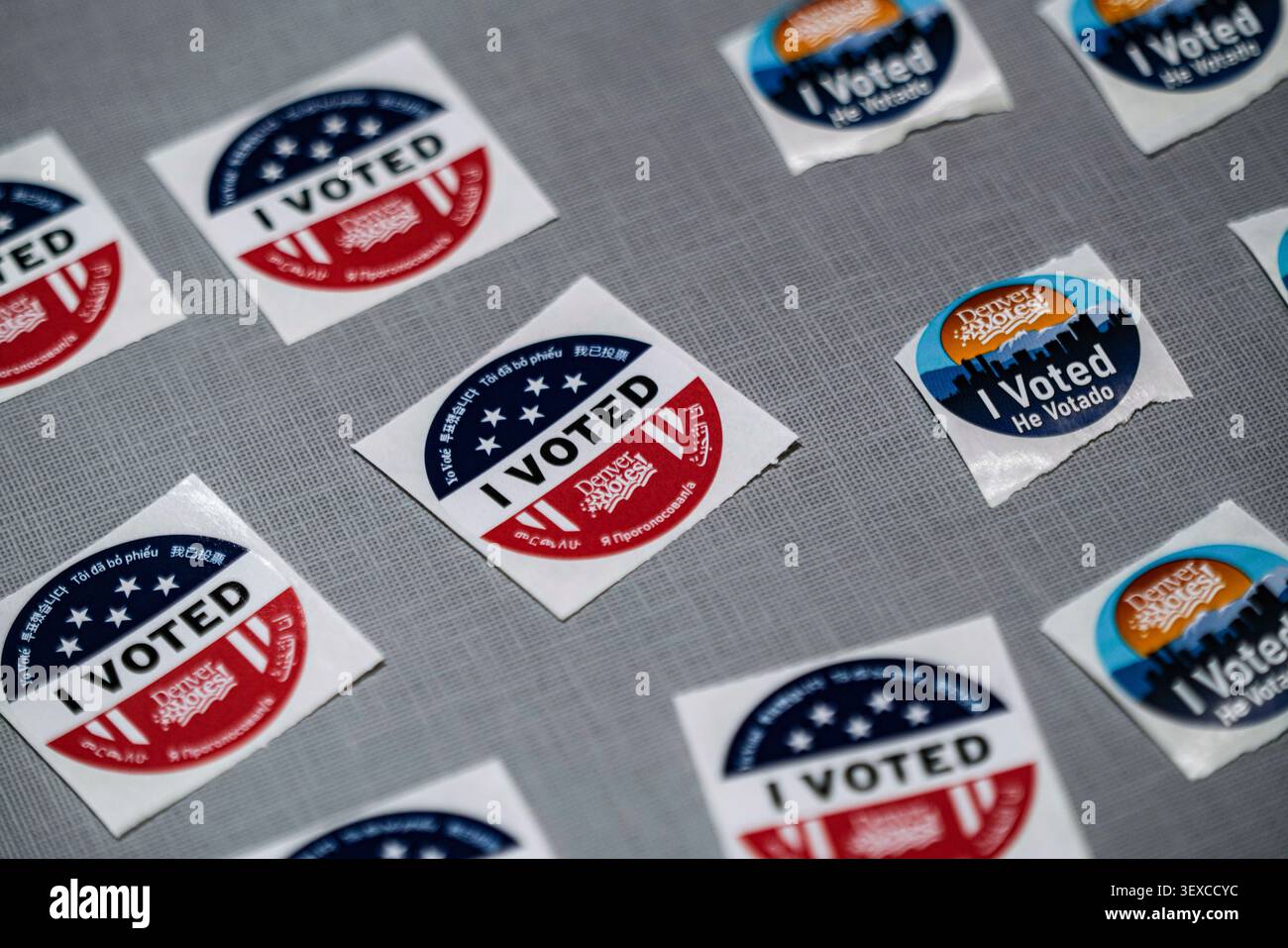 "I voted" stickers sit near a ballot box during the Democratic ...