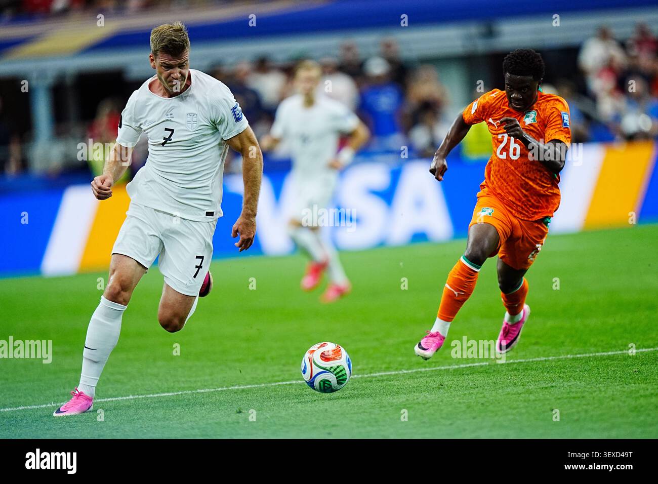 Arlington, Texas , USA 20260630. Norway's Alexander Sørloth and Ivory ...