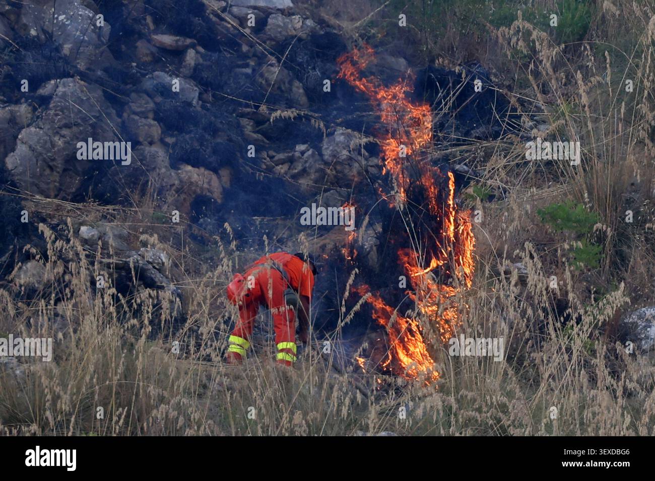 IPA86247085 - Fire on Monte d'Oro in Montelepre: forest rangers and ...