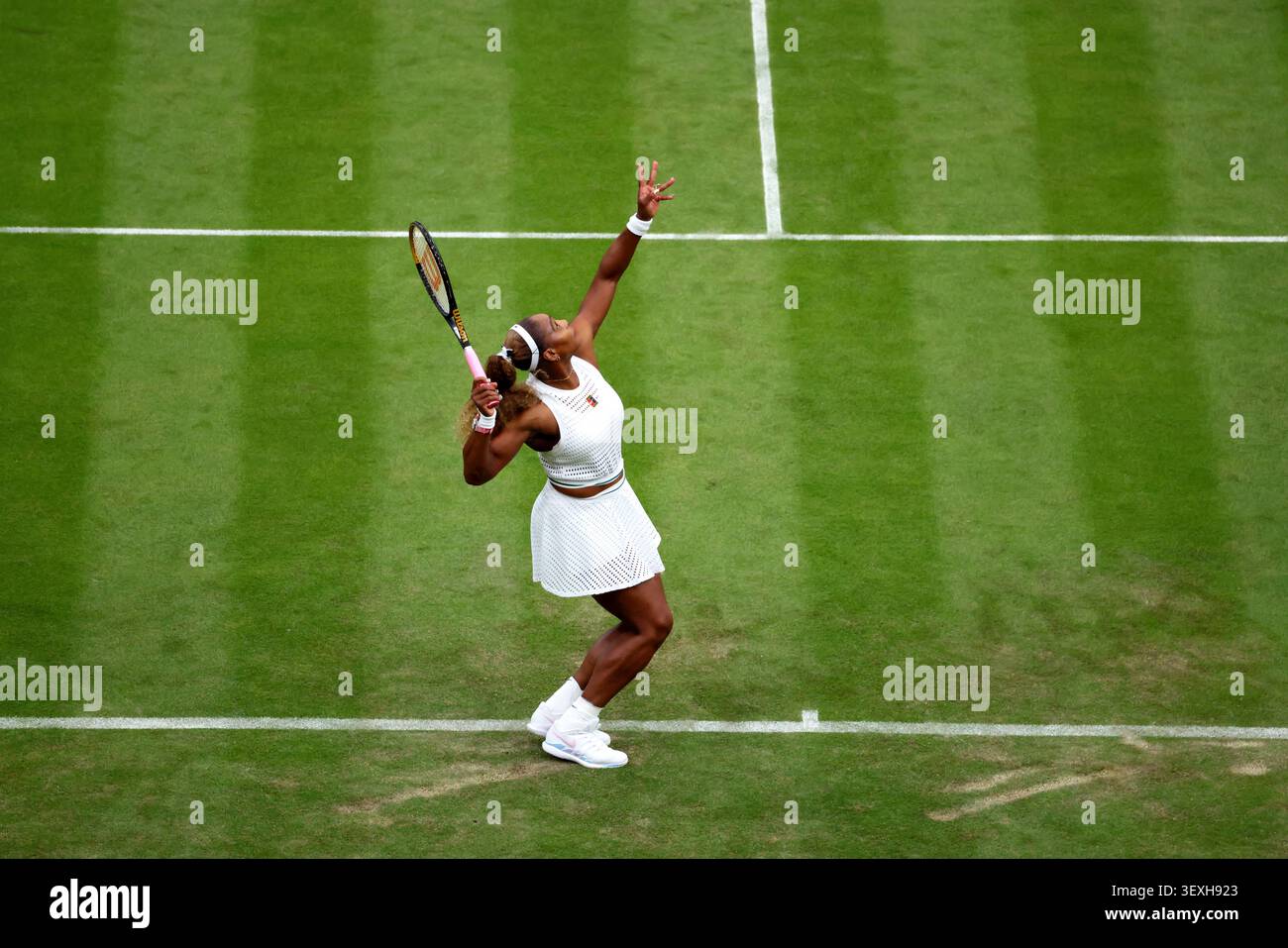30 June, 2026 - Wimbledon, London, UK - Serena Williams serving to ...