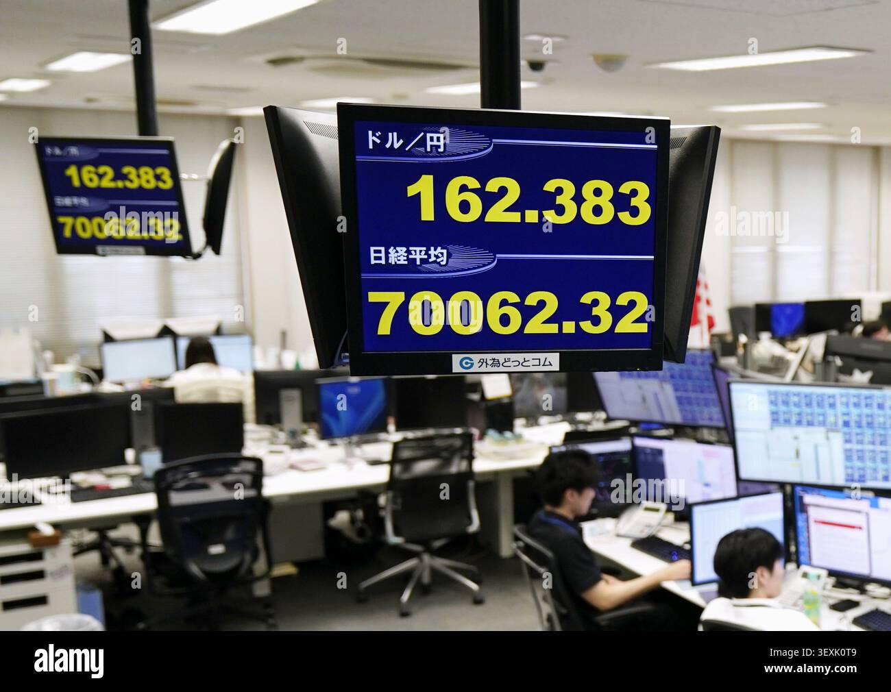 Financial data monitors in Tokyo show the U.S. dollar rising to a 39 ...