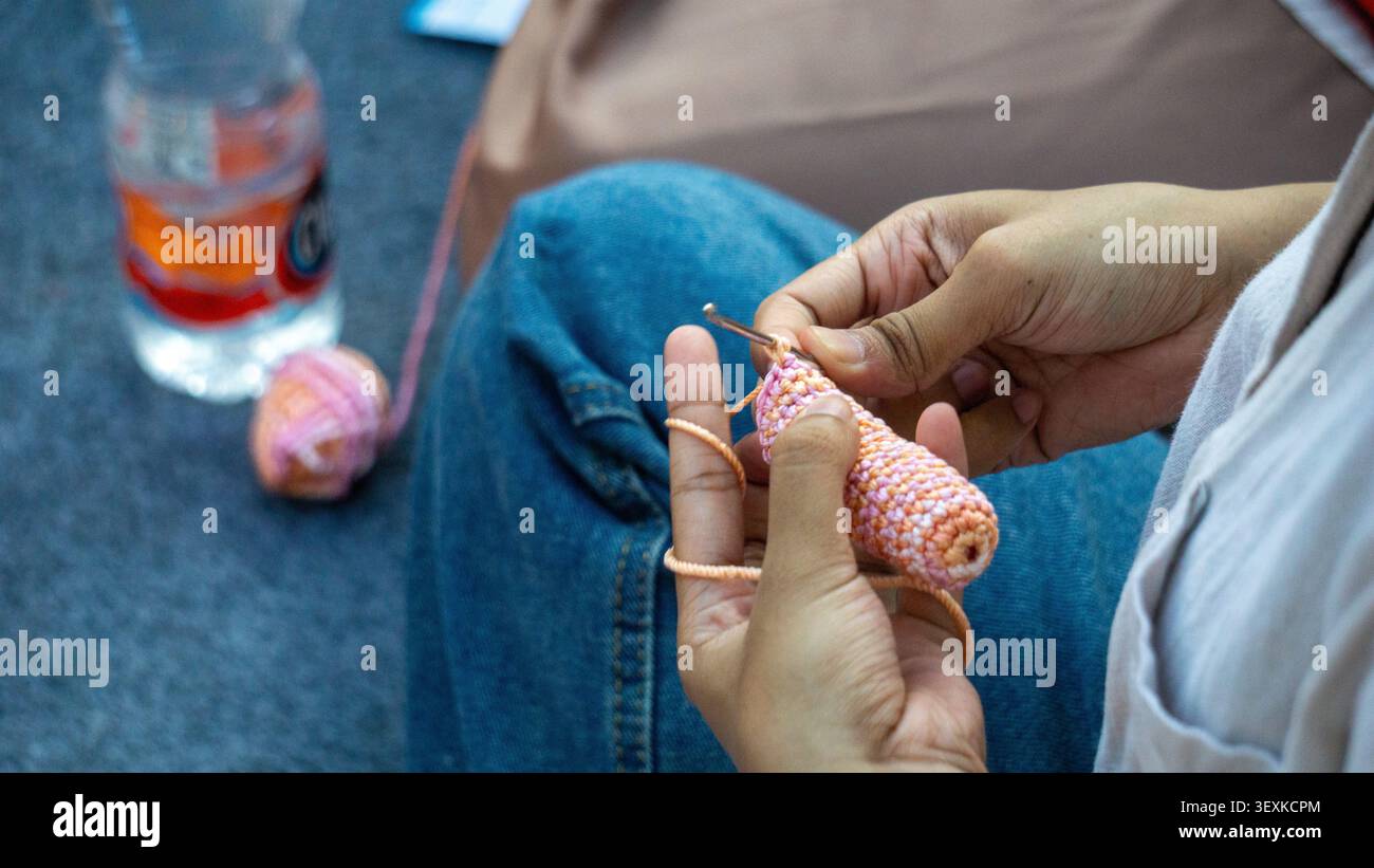 Creating items (lipstick holder) using the craft of knitting. An ...