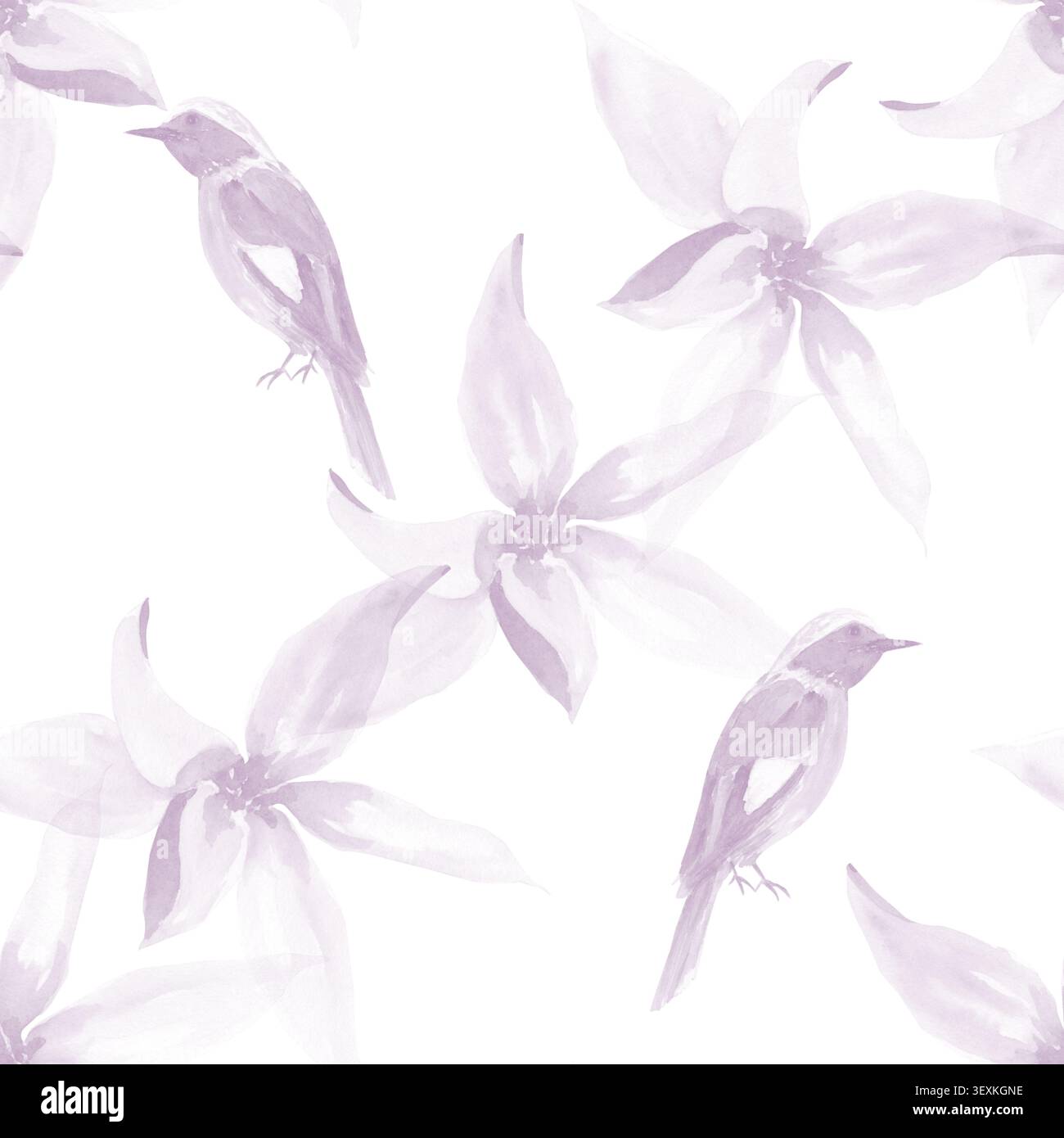 Watercolor seamless pattern with translucent lavender magnolia flowers ...