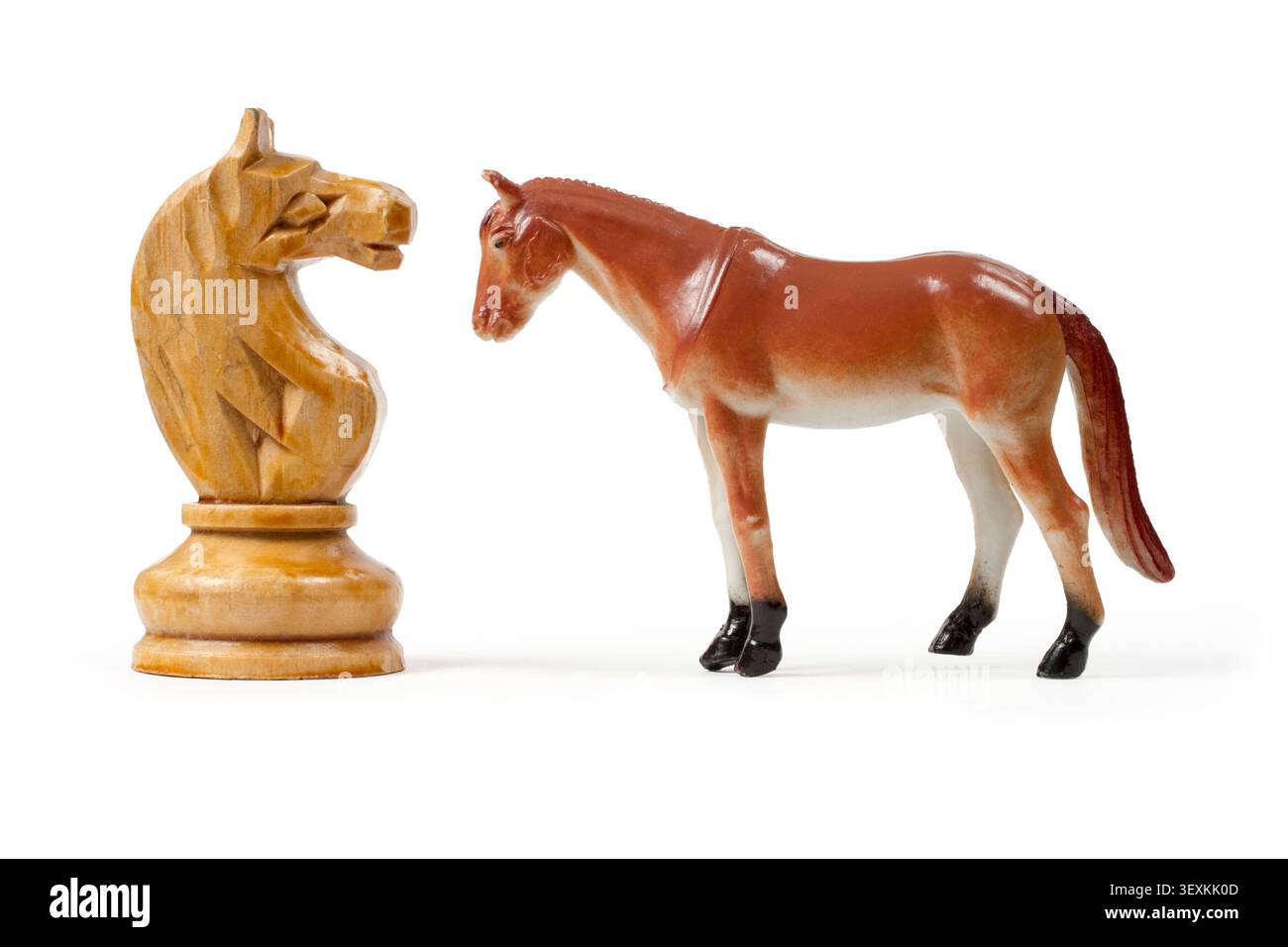 A chess horse and a toy horse on a white background Stock Photo - Alamy