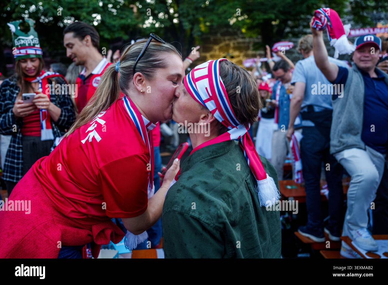 Oslo 20260630. The audience cheers after the victory in the World Cup ...