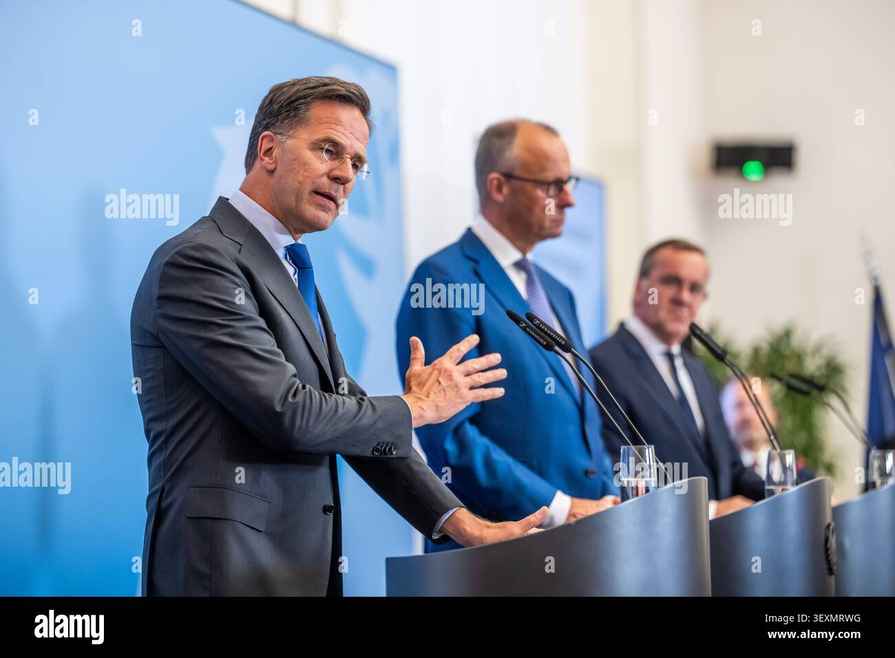 01 July 2026, Berlin: NATO Secretary General Mark Rutte (left to right ...