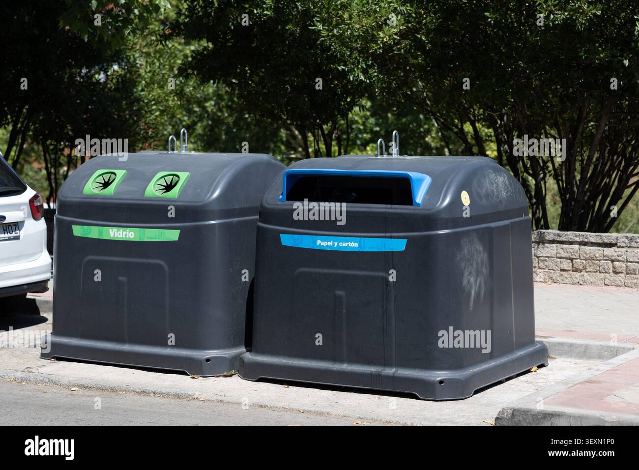 Several recycling bins, on 1 July 2026, in Madrid (Spain). 1 JULY 2026 ...