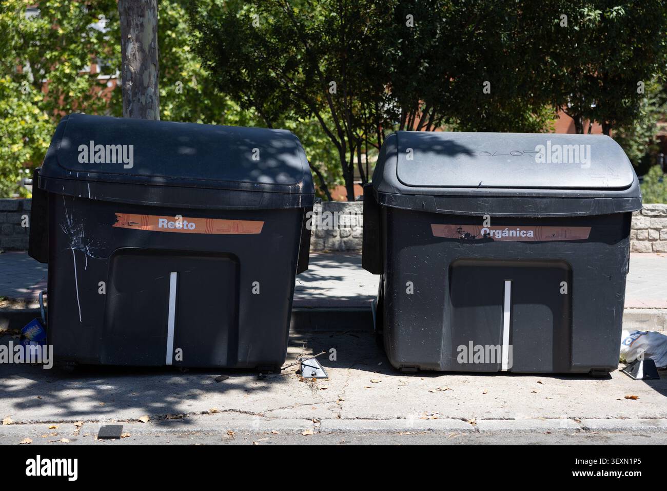 Several recycling bins, on 1 July 2026, in Madrid (Spain). 1 JULY 2026 ...