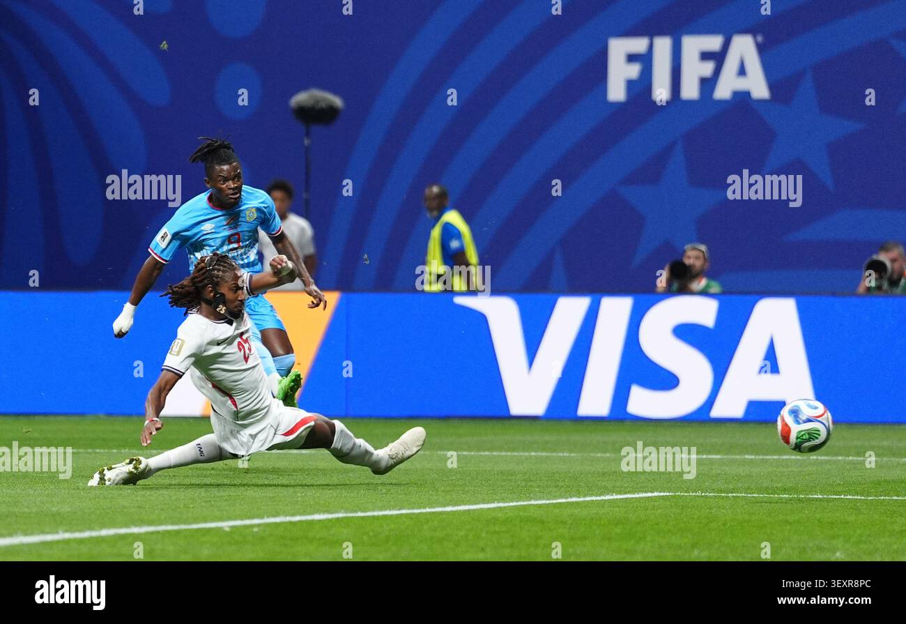 Congo DR's Brian Cipenga scores their side's first goal of the game ...