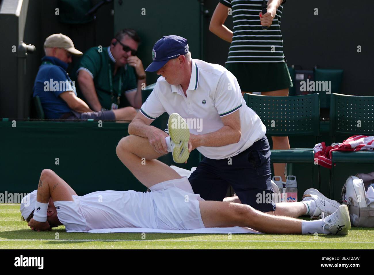 Jesper De Jong of the Netherlands gets medical treatment during the ...