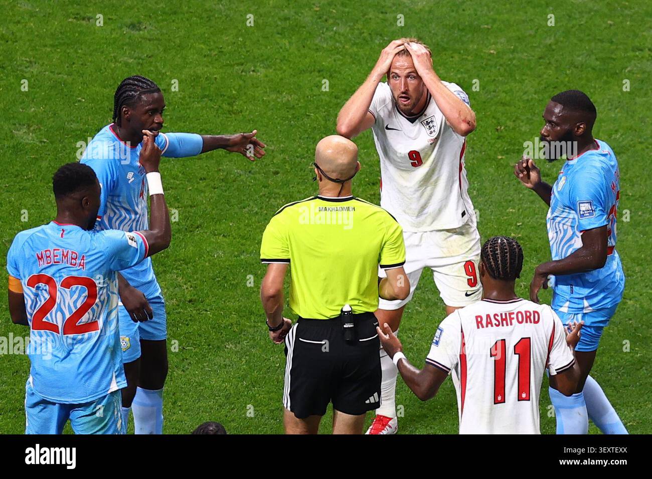 England's Harry Kane (9) reacts after a penalty no call during the ...