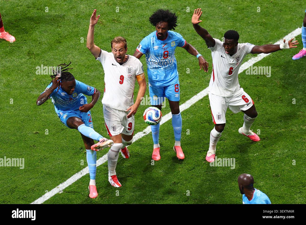 Congo's Aaron Wan-Bissaka (2) clears the ball in front of England's ...