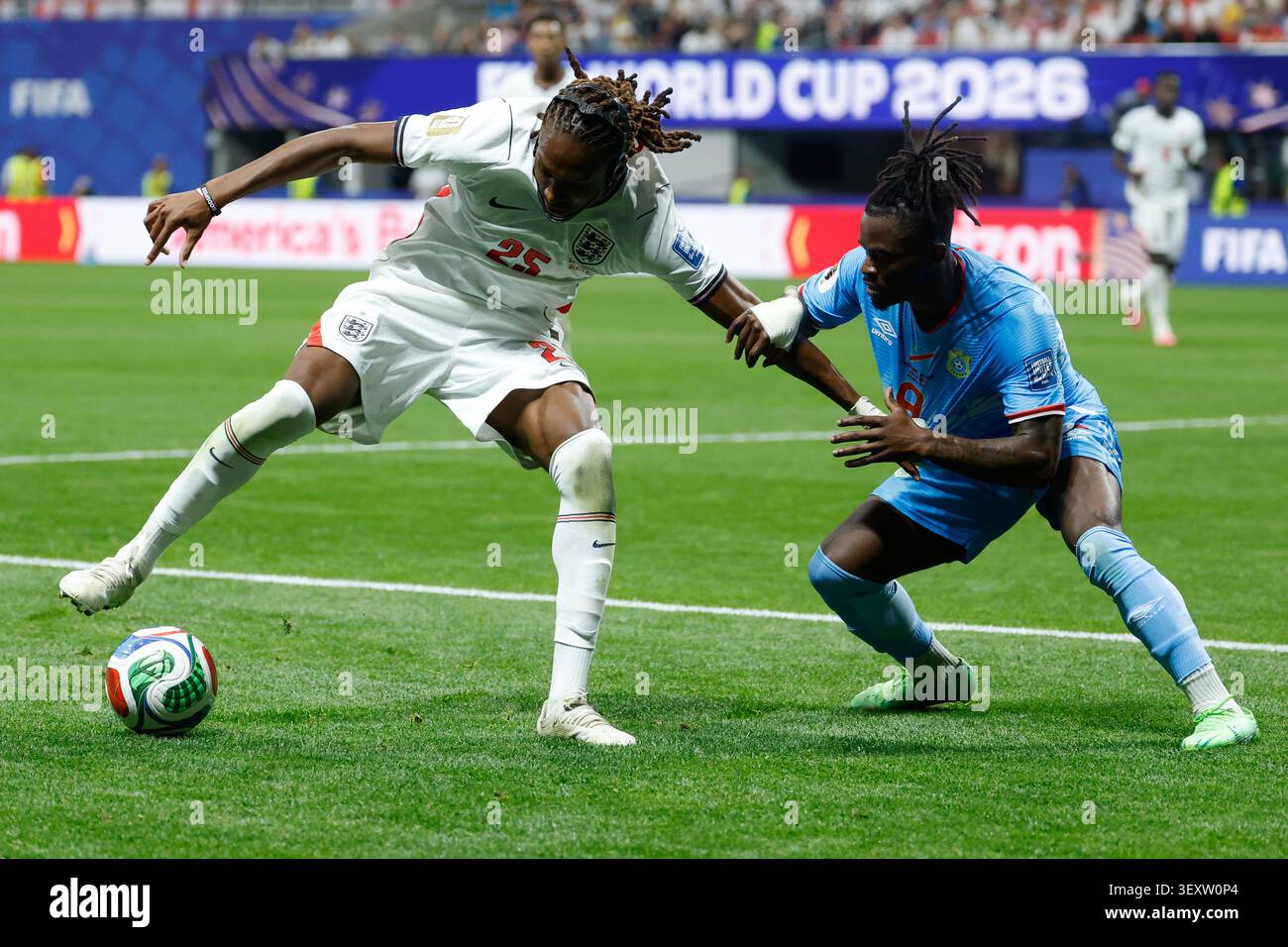 England's Djed Spence (25) and Congo's Brian Cipenga battle for the ...