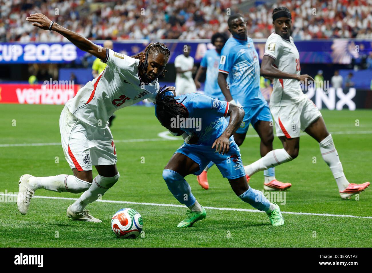 England's Djed Spence (25) and Congo's Brian Cipenga battle for the ...