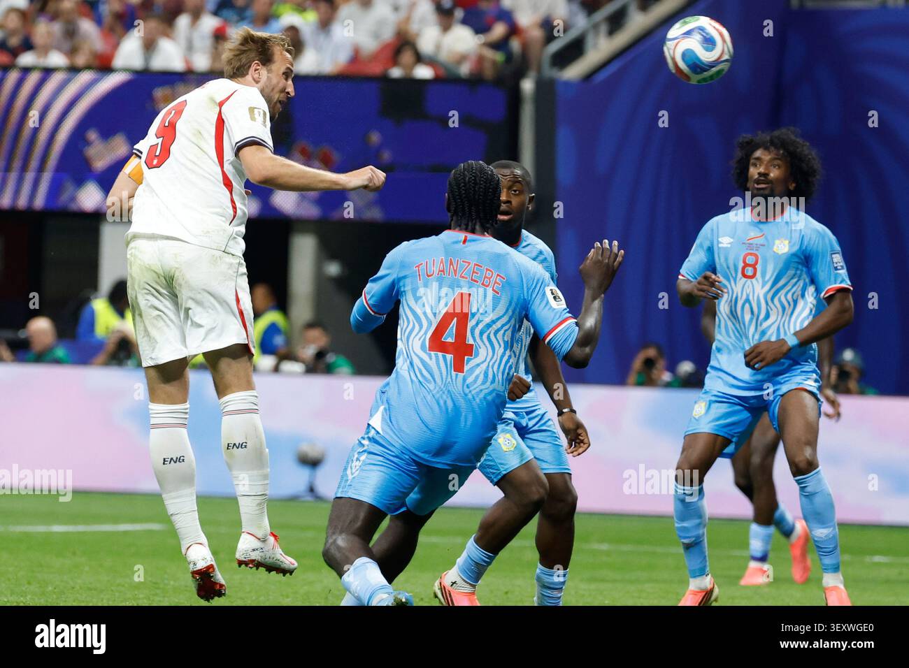 England's Harry Kane (9) scores his side's first goal against Congo ...