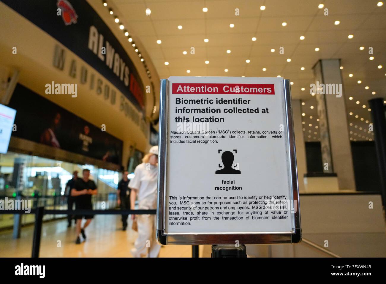 General overall view of signage warning patrons of Biometric ...