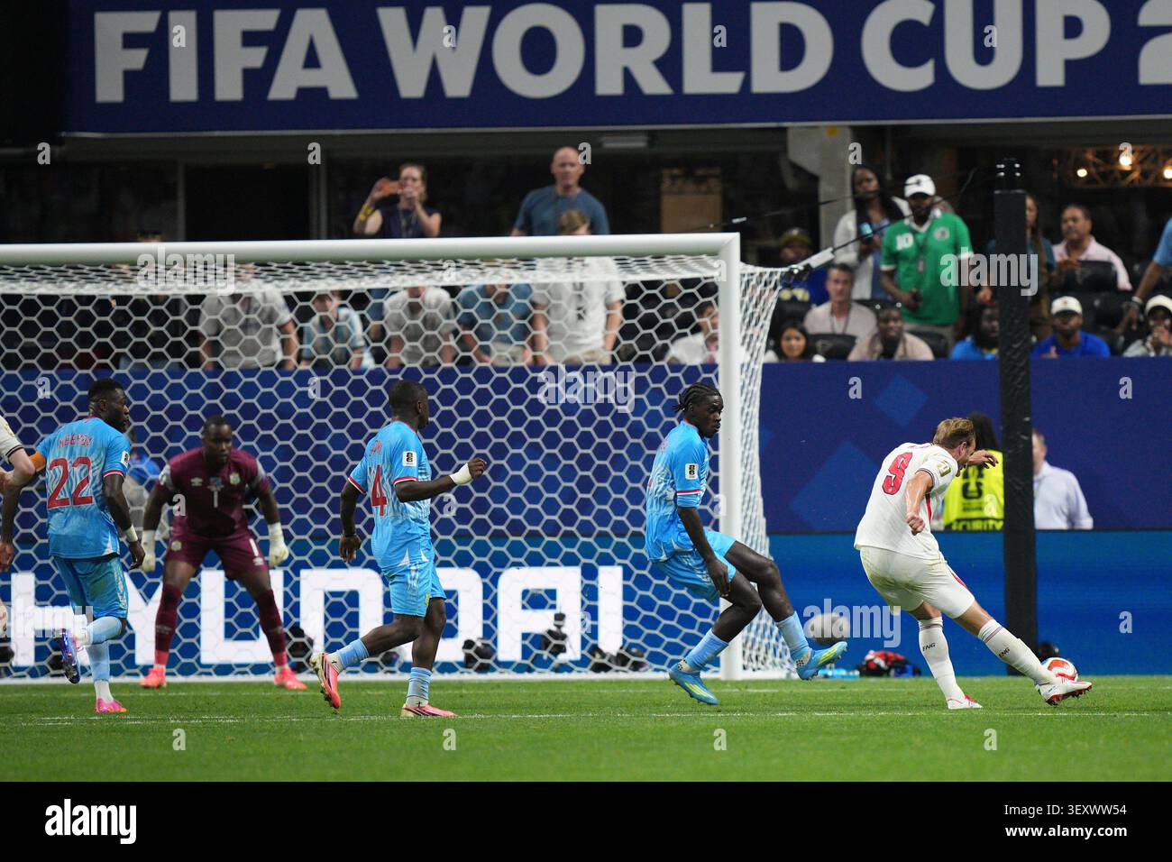 England's Harry Kane (9) scores his side's second goal during the World ...