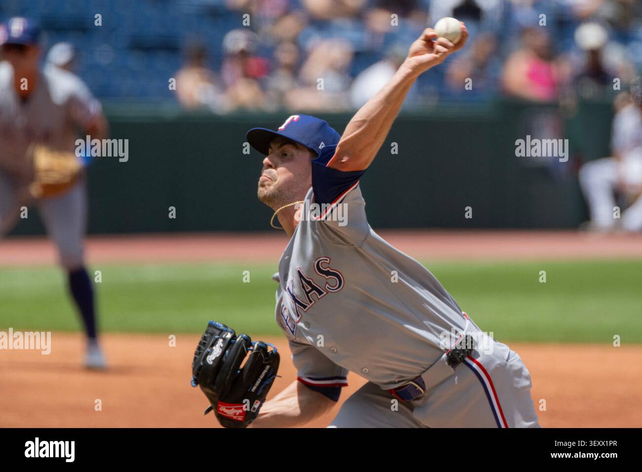 Texas Rangers starting pitcher MacKenzie Gore delivers against the ...