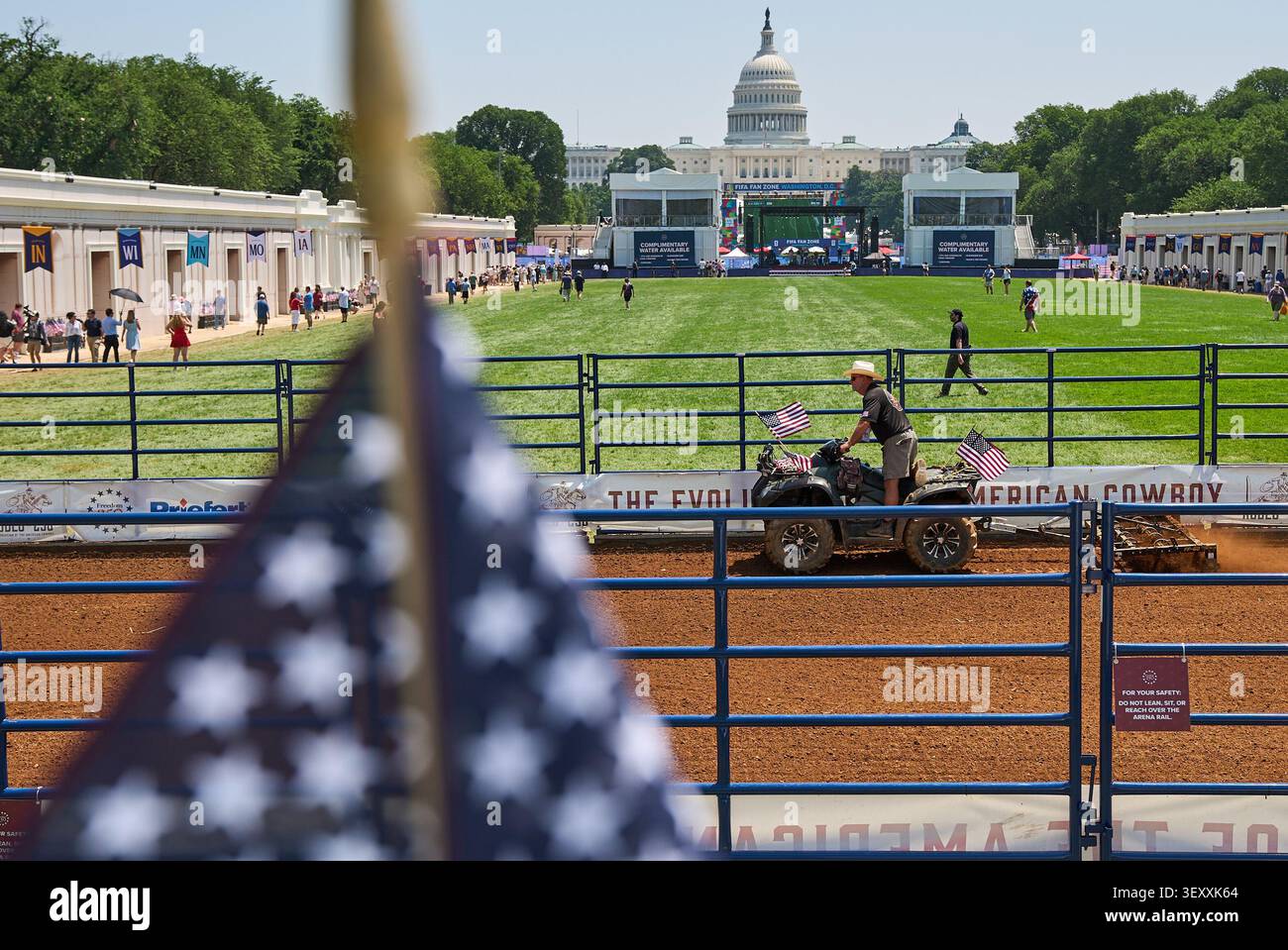 Tim Smith, with Veterans Equine Adventures, prepares the rodeo for ...