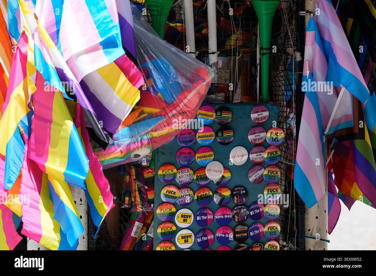 Flags and pins for sale are seen during the 57th annual NYC Pride March ...