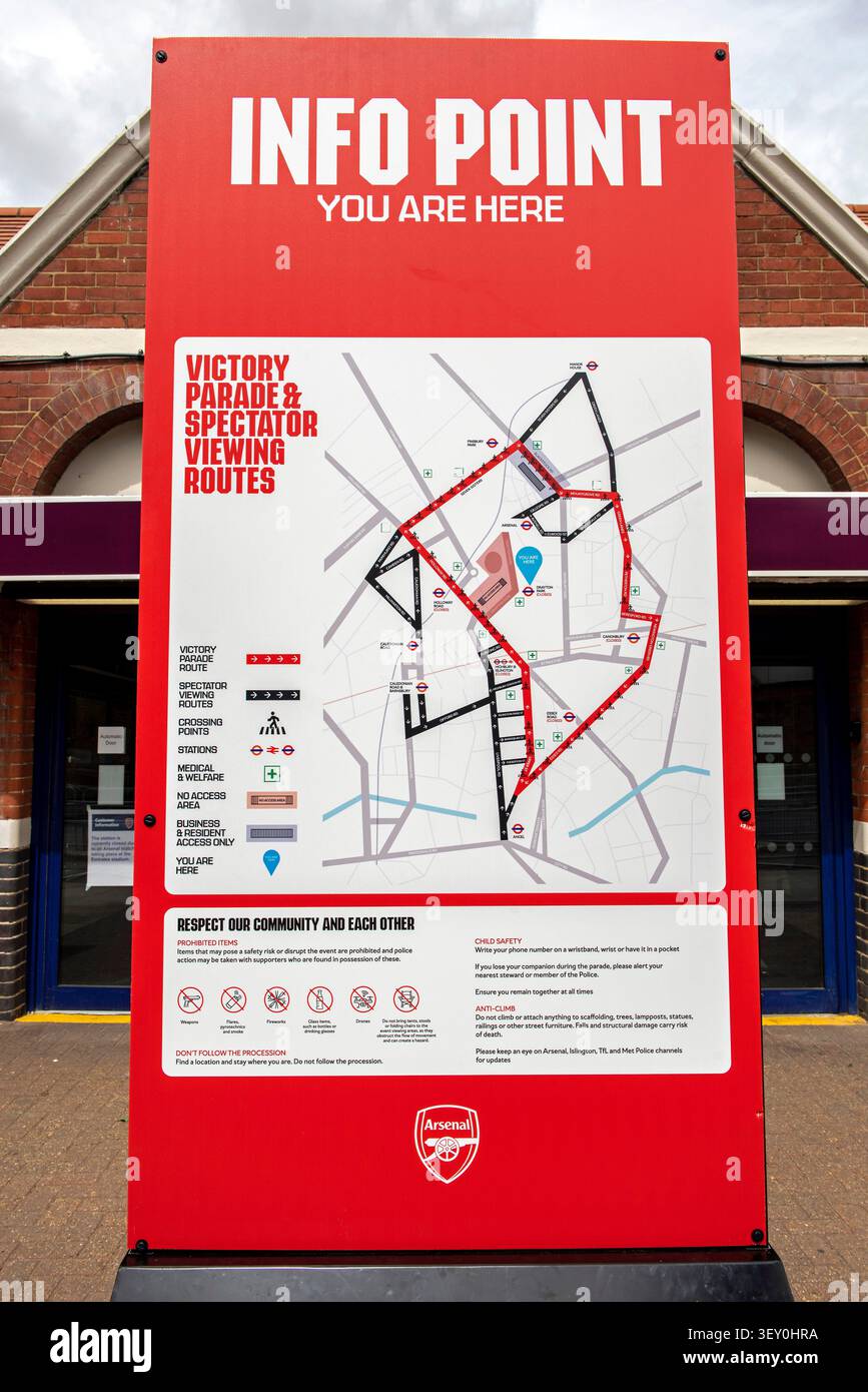 Info Point Notice situated outside Drayton Park Station showing the ...