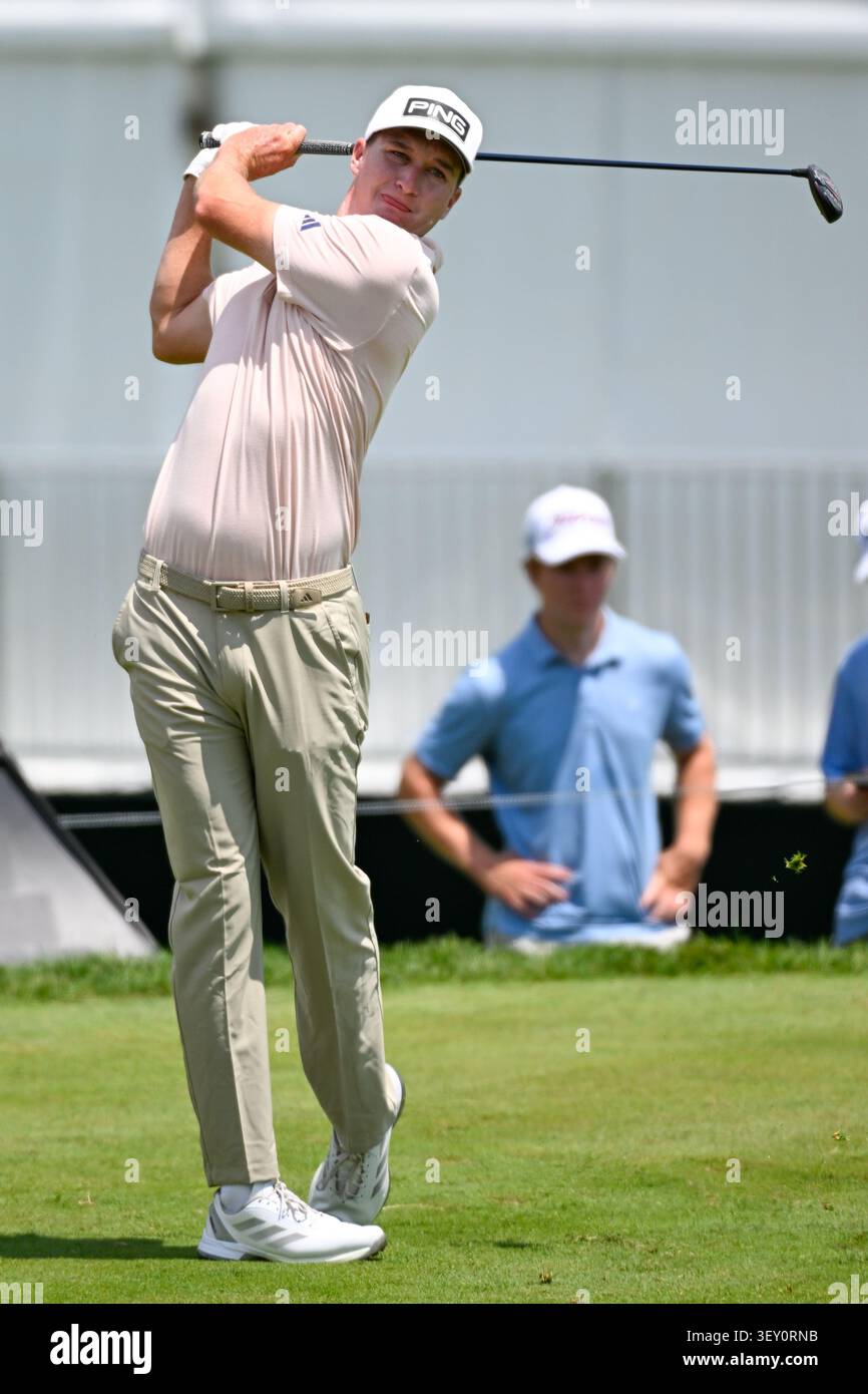 CROMWELL, CT - JUNE 28: Matt McCarty (USA) watches his tee shot on 2 ...