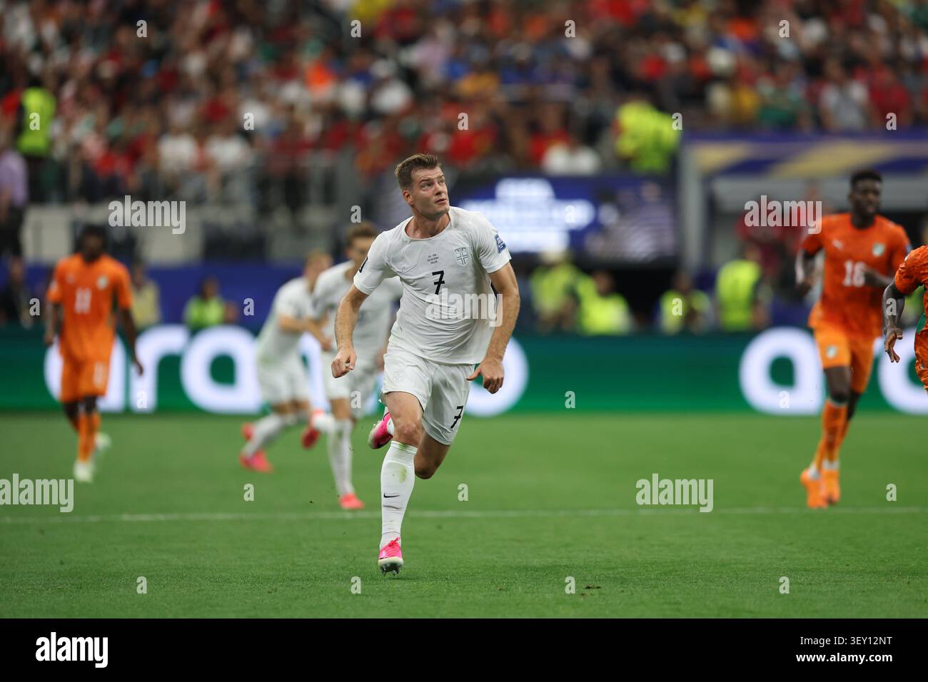 Norway forward Alexander Sørloth looks to receive the crosser during ...
