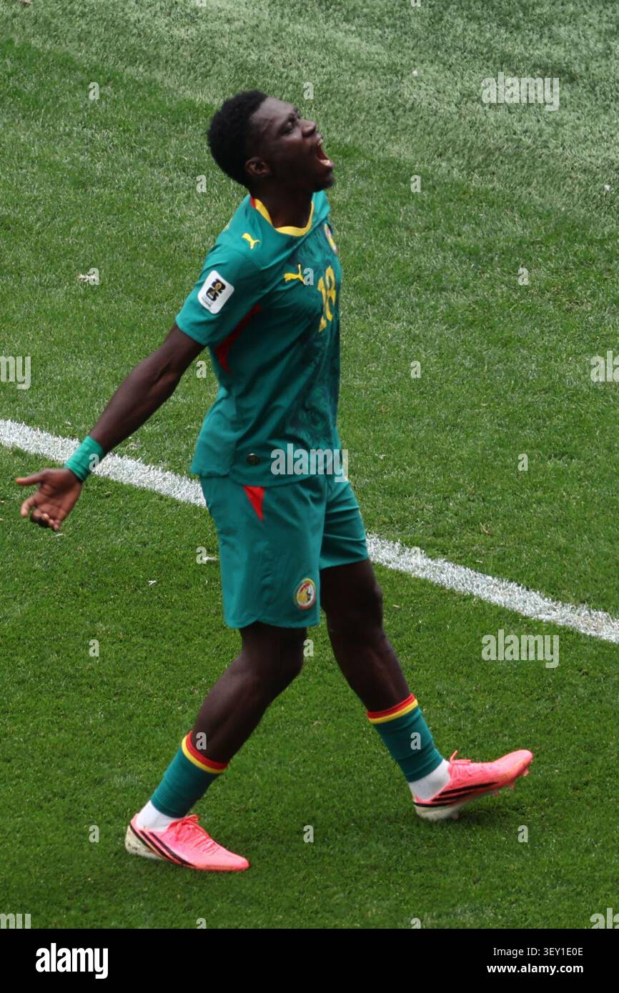 Senegal's Ismaila Sarr celebrates scoring his side's second goal ...