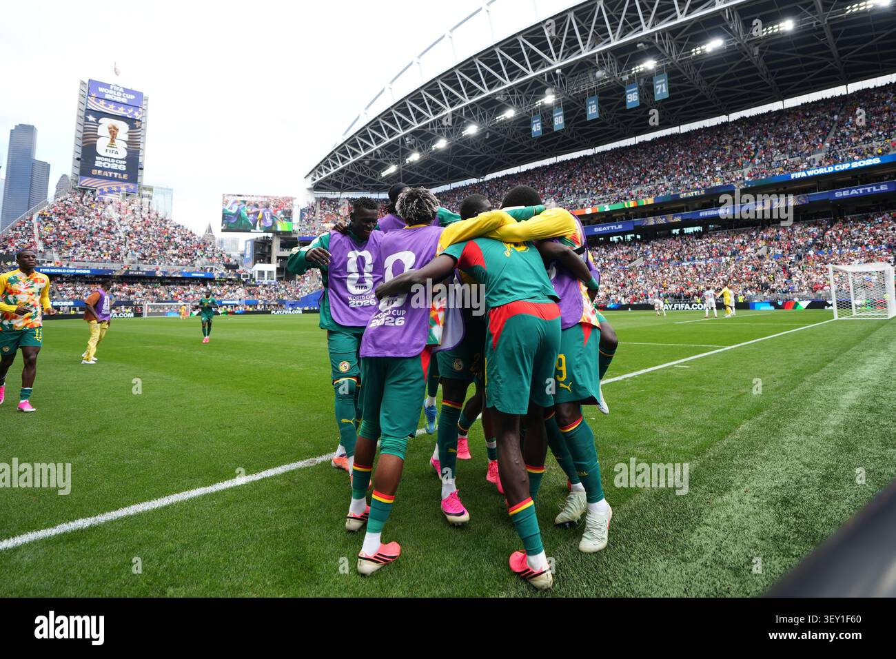 Senegal's Ismaila Sarr is congratulated after scoring his side's 2nd ...