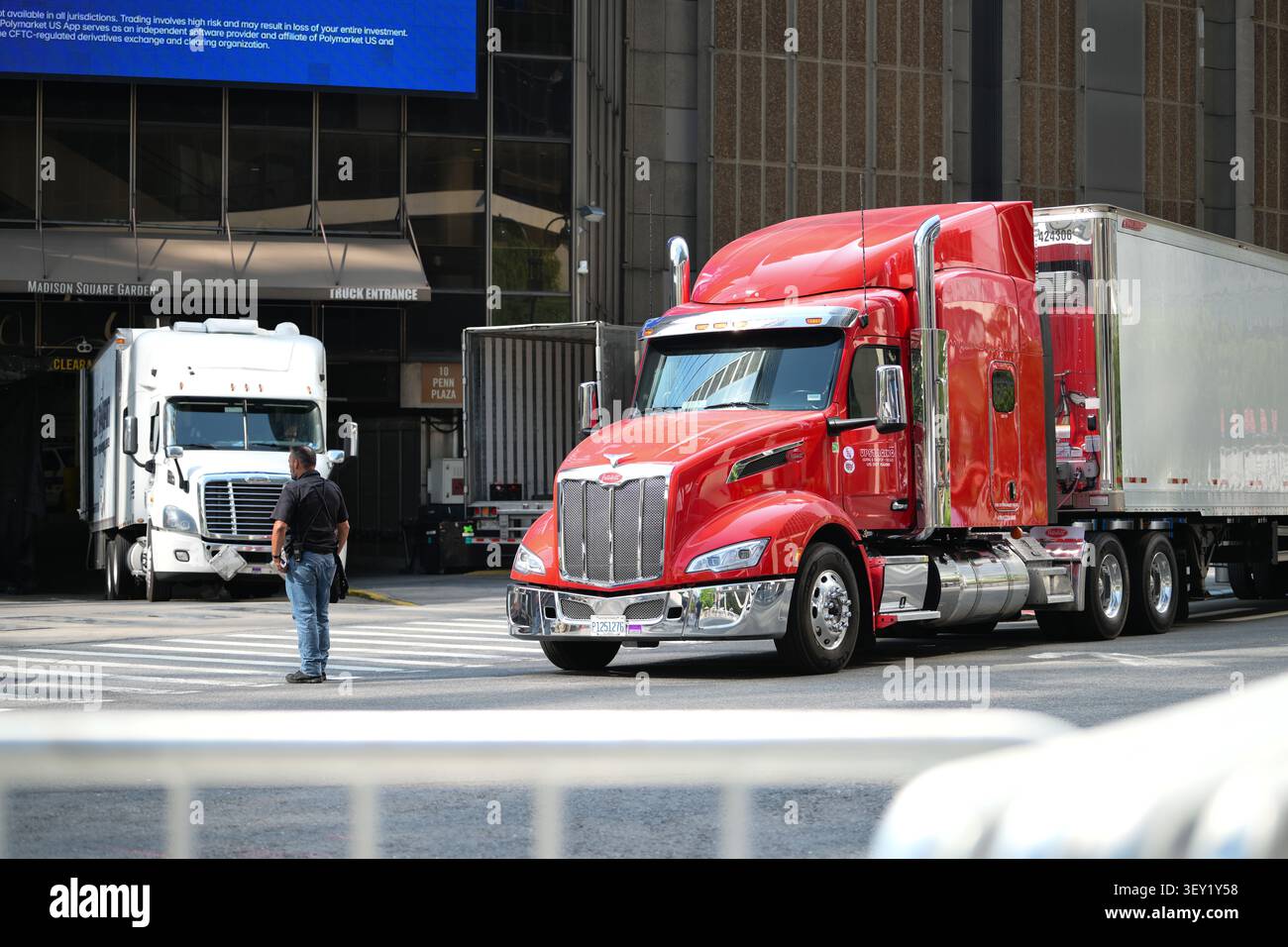 New York City, United States of America. 1 July, 2026. Trucks are set ...