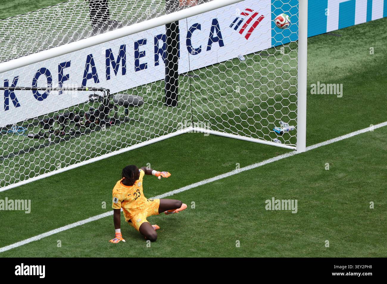 Senegal goalkeeper Mory Diaw fails to block a shot by Belgium's Youri ...