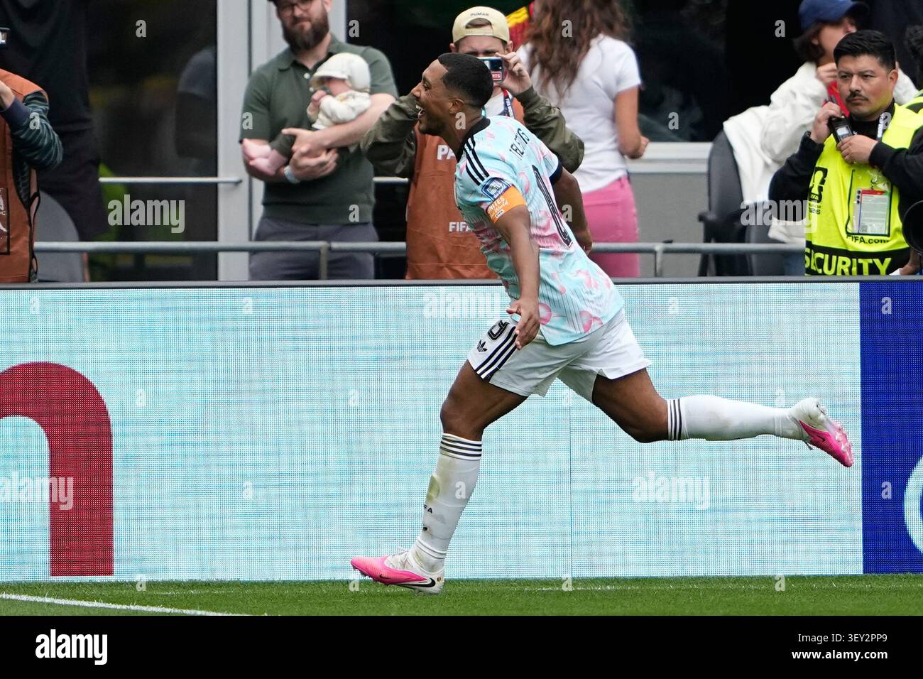 Belgium's Youri Tielemans (8) celebrates scoring his side's 3rd goal ...